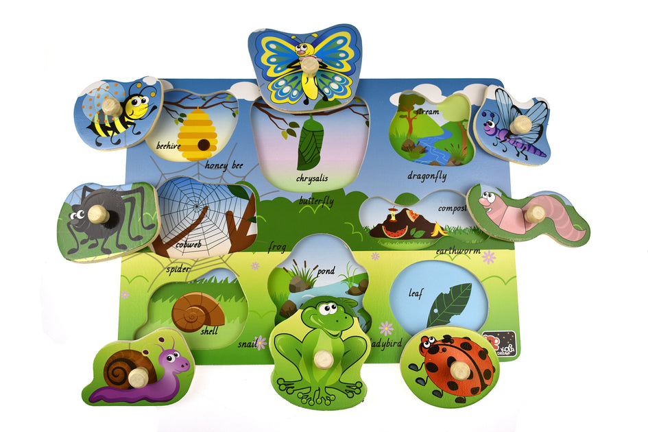 Wooden Peg Puzzle- Insects minibeasts – realtoys
